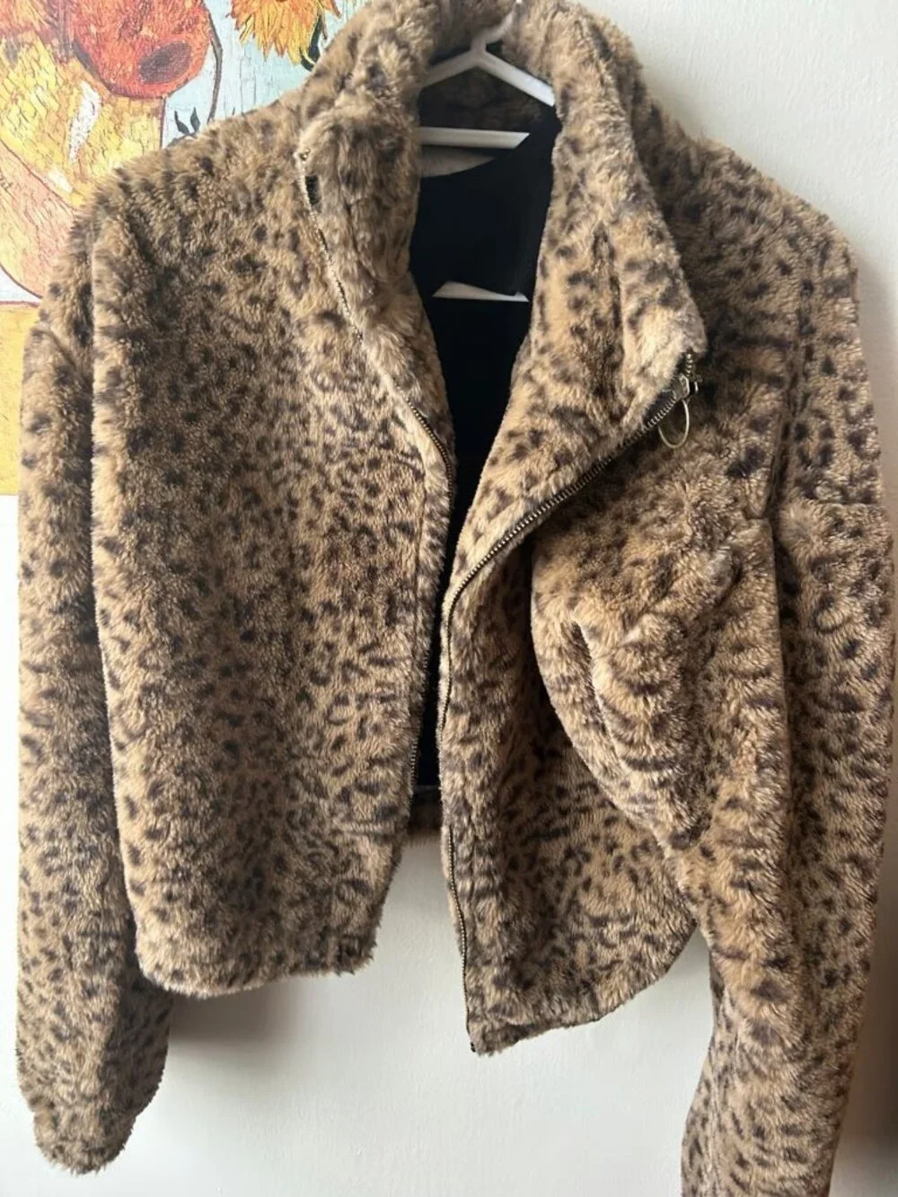 Jackets & Coats | Leopard Print Faux Fur Moto Jacket Cropped Cheetah ...